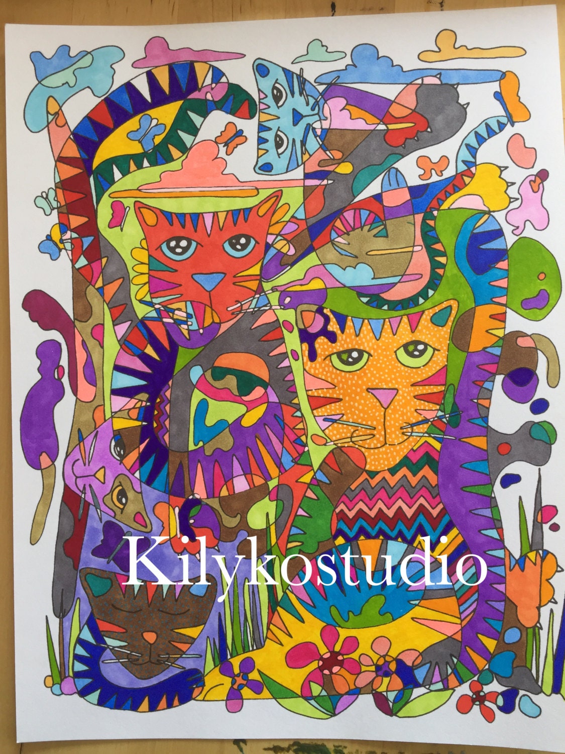 Abstract Cats Adult Coloring Page Instant Digital Download Pdf Journal ...