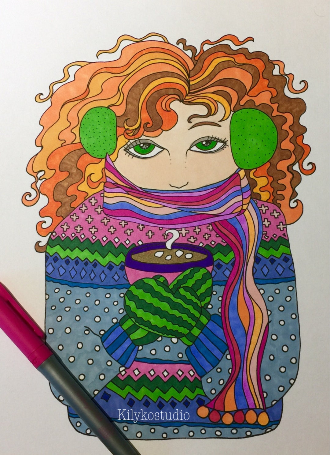 Cold Outside! Adult Coloring Page Instant Digital Download Winter Girl ...