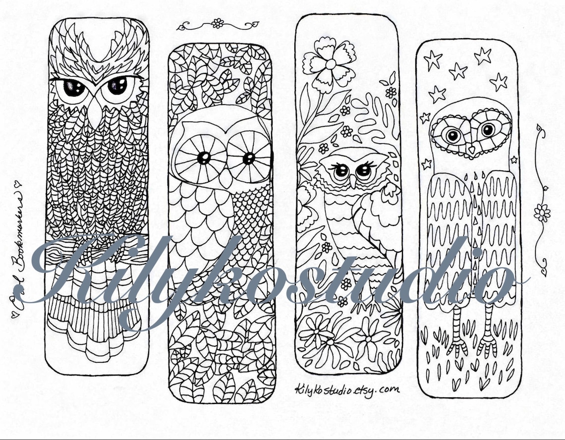Owl Bookmarker Adult Coloring Page Journaling Ephemera Instant Digital ...