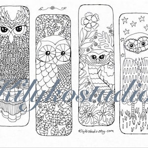 Owl Bookmarker Adult Coloring Page Journaling Ephemera Instant Digital ...