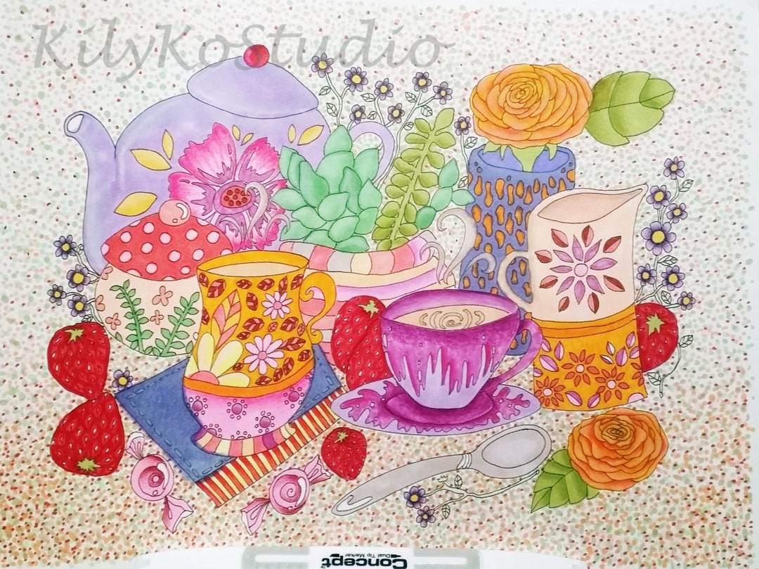 Tea Time Coloring Page Digital Download Strawberry Tea - Etsy