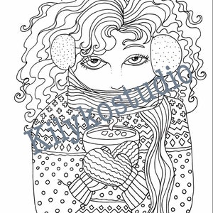 Cold Outside! Adult Coloring Page Instant Digital Download Winter Girl ...