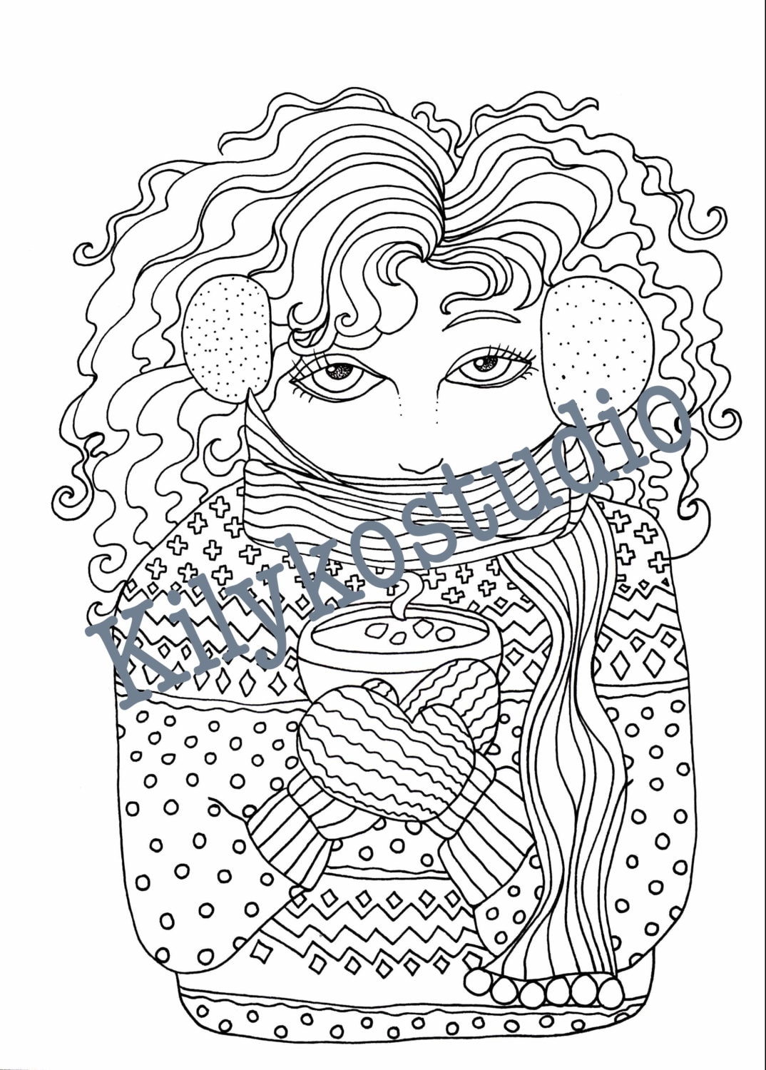 Cold Outside Adult Coloring Page Instant Digital Download Winter Girl ...