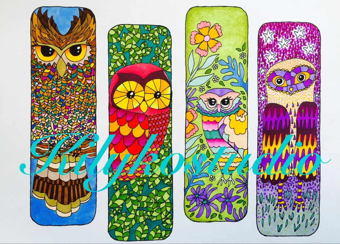 Owl Bookmarker Adult Coloring Page Journaling Ephemera Instant Digital ...