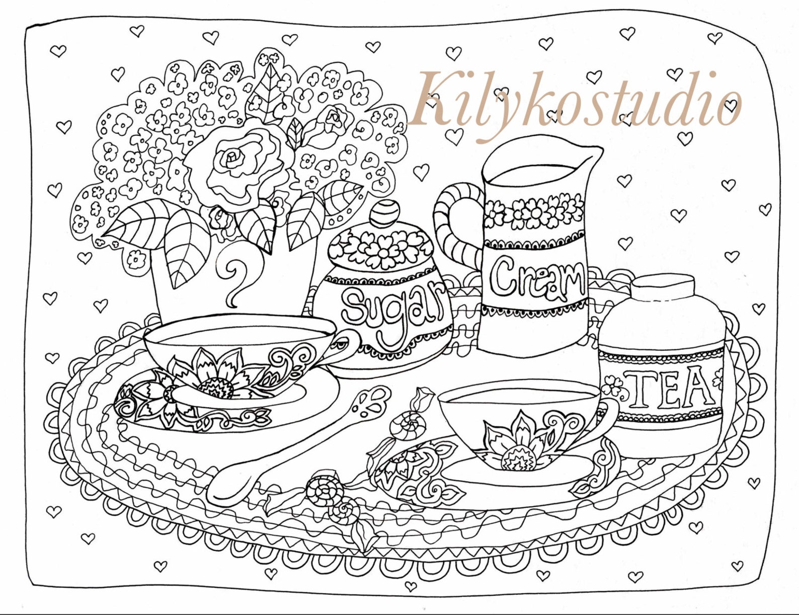 Tea Time Tea Cups Adult Coloring Page Instant Digital Download Pdf - Etsy