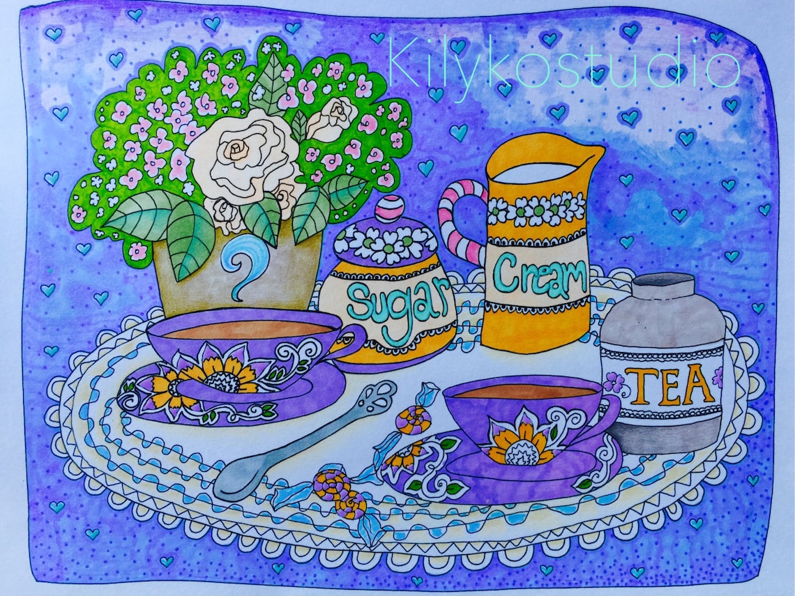 Tea Time Tea Cups Adult Coloring Page Instant Digital Download Pdf - Etsy