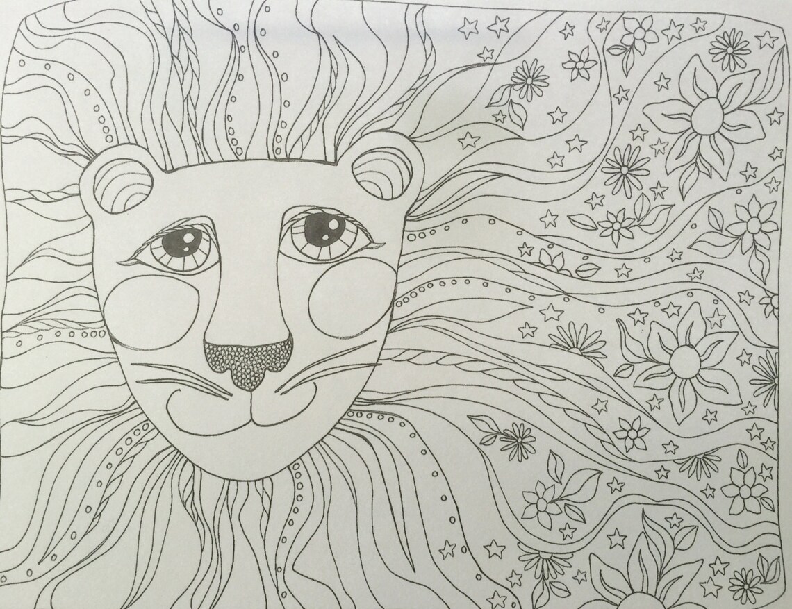 Lion Adult Coloring Page Digital Instant Download Animal Safari - Etsy