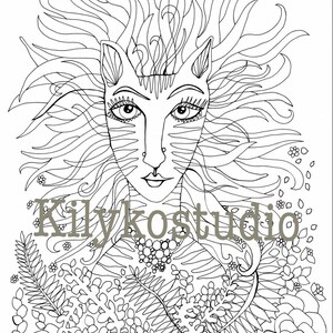 Cat Feline Lioness Abstract Fantasy Adult Coloring Page Instant Digital ...