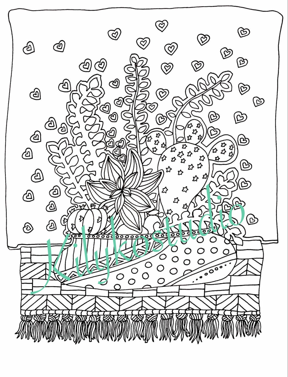 Succulent Cactus Still Life Adult Coloring Page Instant Digital ...
