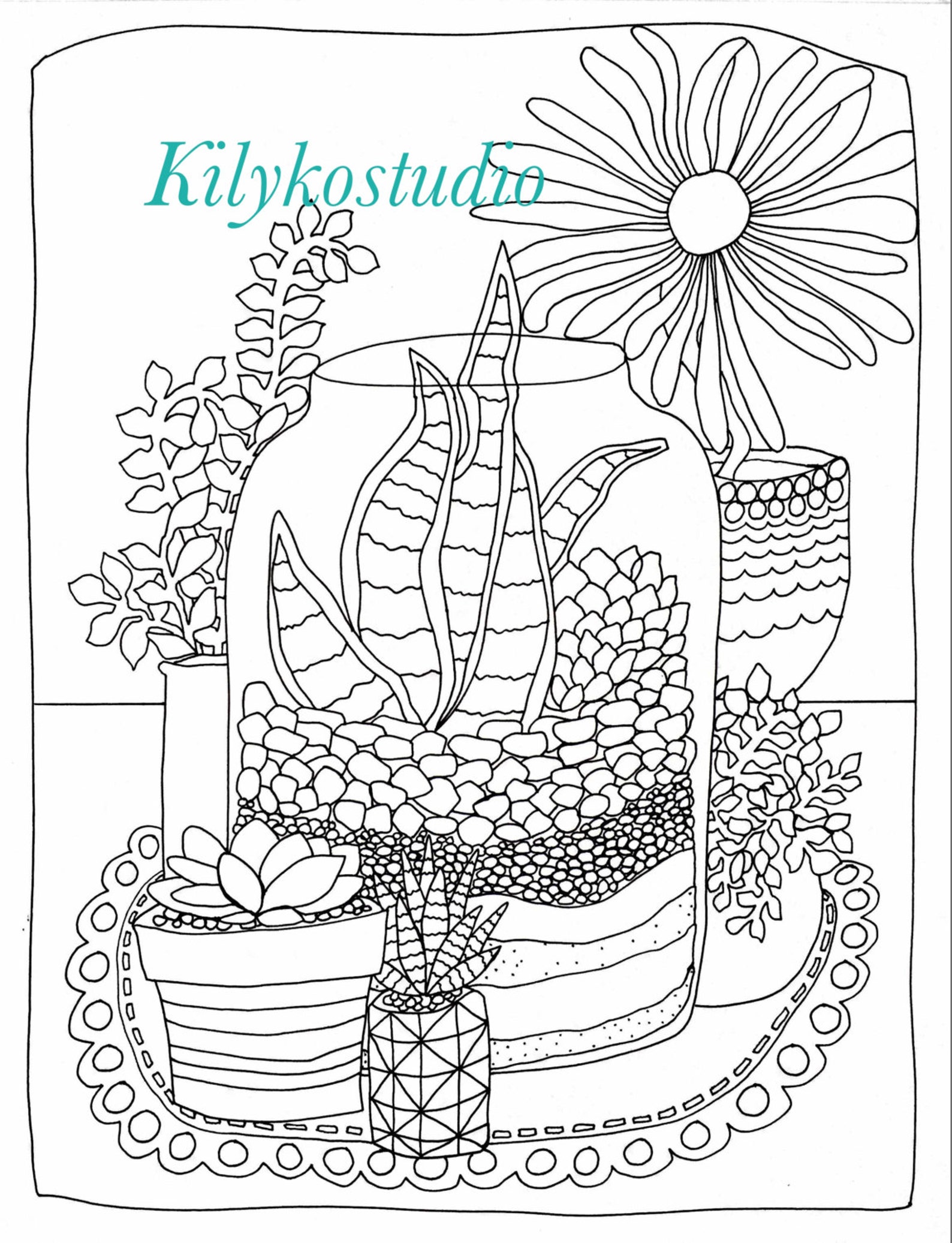 Succulent Terrarium Coloring Page Instant Digital Download Diy - Etsy