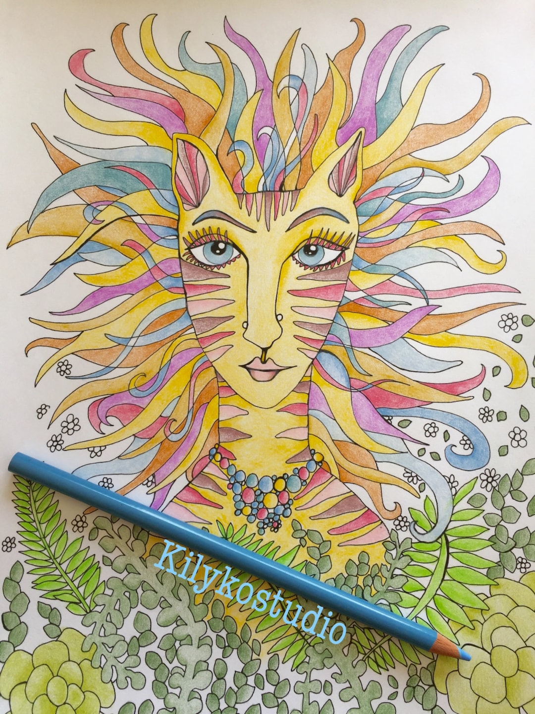 Cat Feline Lioness Abstract Fantasy Adult Coloring Page Instant Digital ...