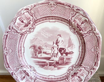 Vintage Set of 4 Red/pink and White Missmatched Transferware Dinner ...