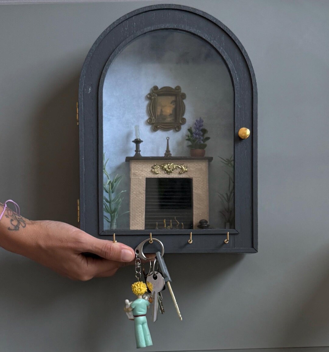 Handmade Key Holder Cabinet With Fireplace Diorama – Wall Decor ...
