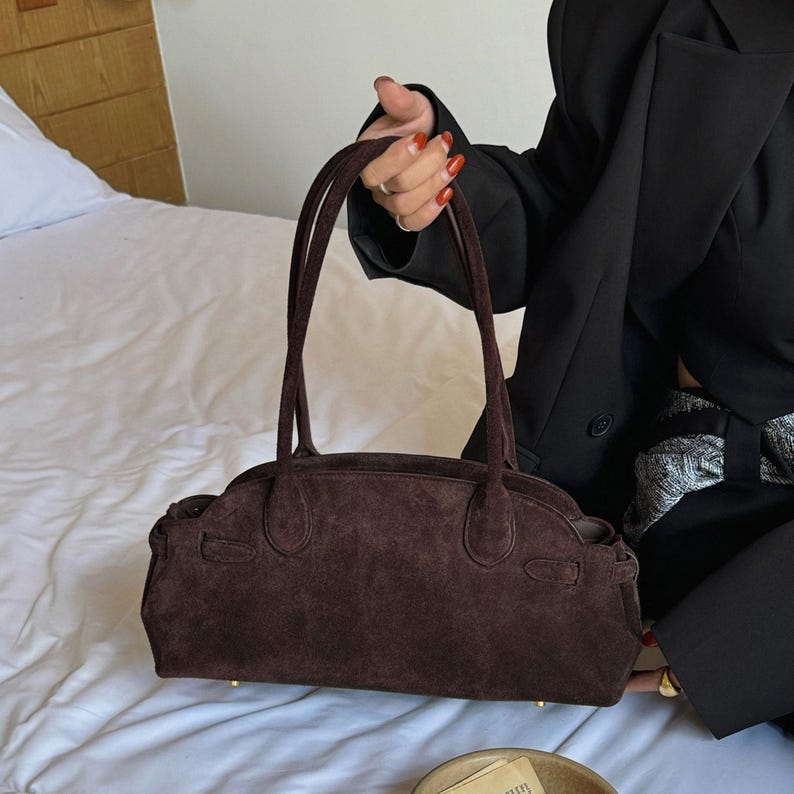 Suede Baguette Bag,suede Handbag,genuine Leather Tote Bag,minimal Top ...