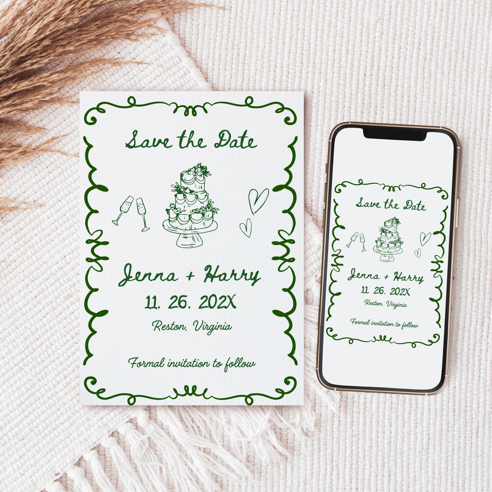 Save the Date Template. Funky Retro Cool Girl Wedding Invitation. Green ...