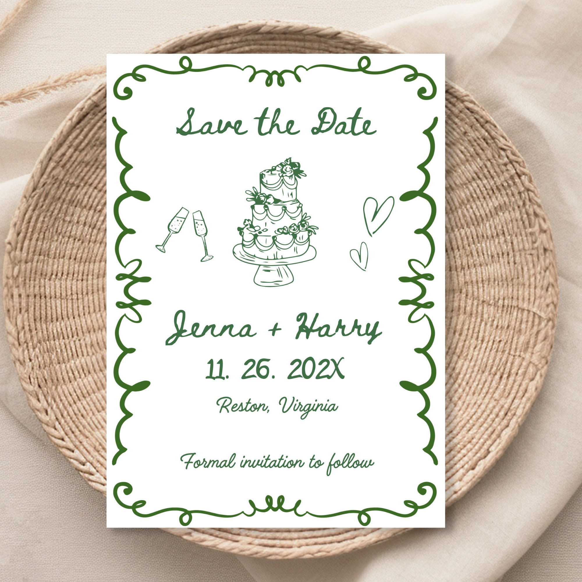Save the Date Template. Funky Retro Cool Girl Wedding Invitation. Green ...