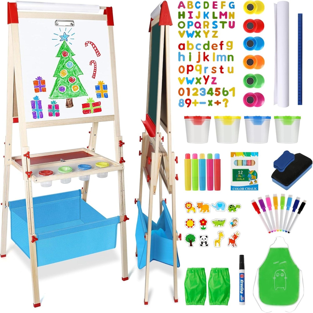 130 Pcs Kids Drawing Art Kit, Foldable Art Easel for Toddler, Magnetic ...
