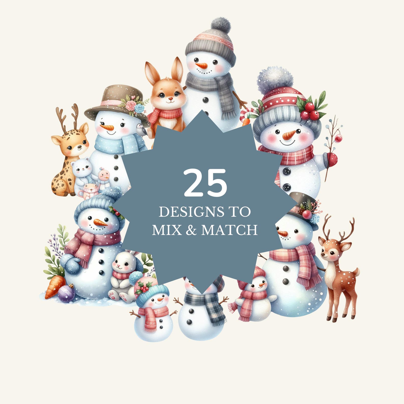 25 Cute Snowman PNG Clipart, Santa Snowmen Christmas Bundle, Instant ...
