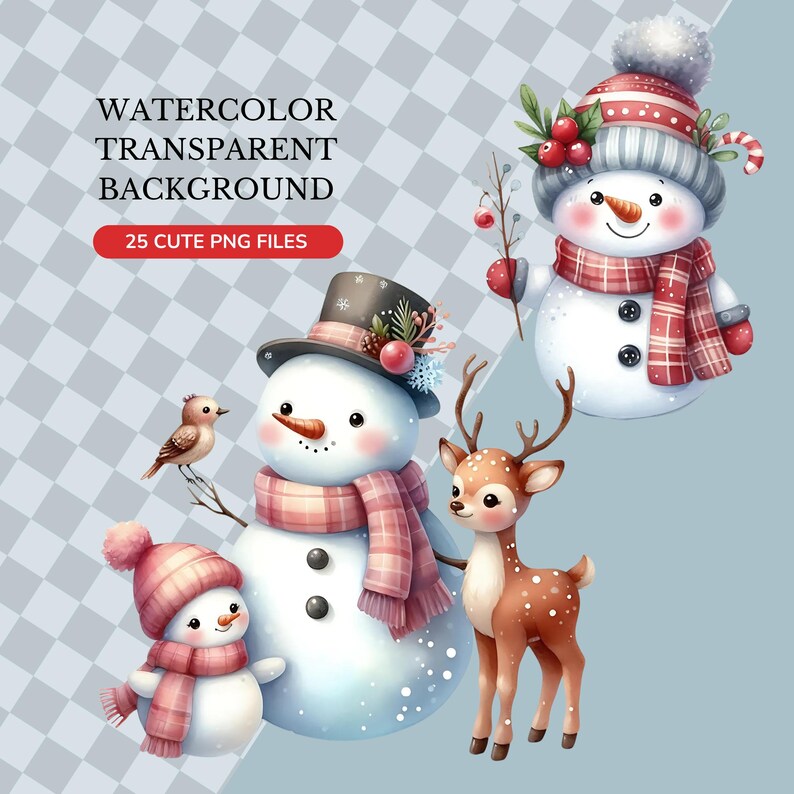 25 Cute Snowman PNG Clipart, Santa Snowmen Christmas Bundle, Instant ...