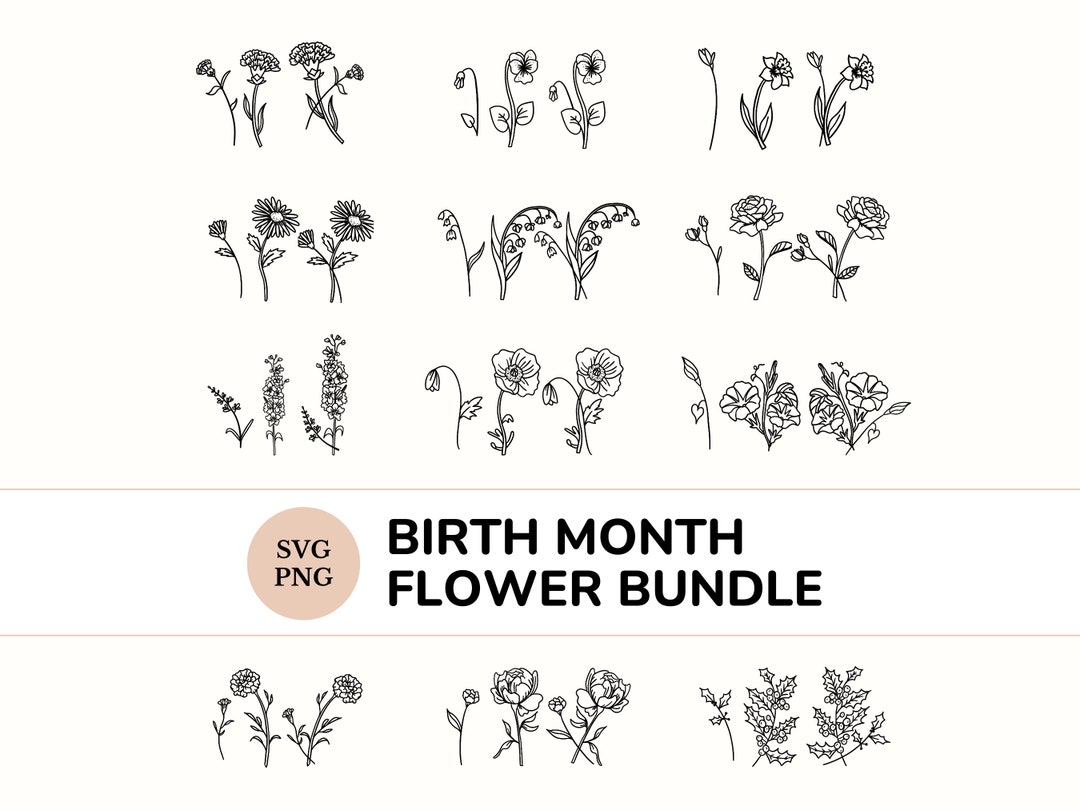 36x Birth Month Flower SVG PNG Bundle, Birthday Flowers, Wildflower Svg ...