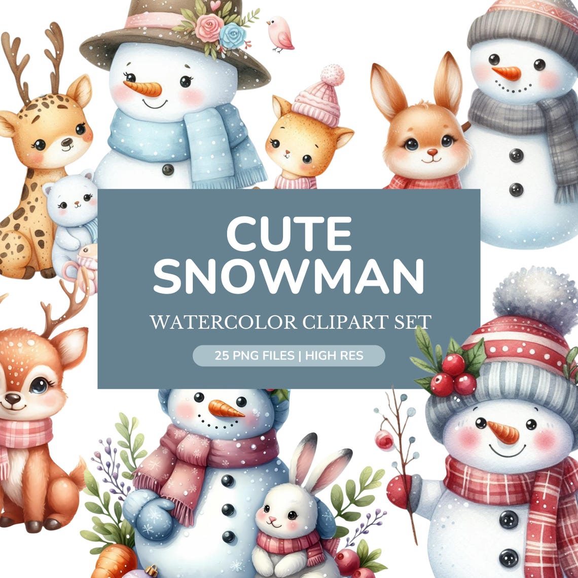 25 Cute Snowman PNG Clipart, Santa Snowmen Christmas Bundle, Instant ...