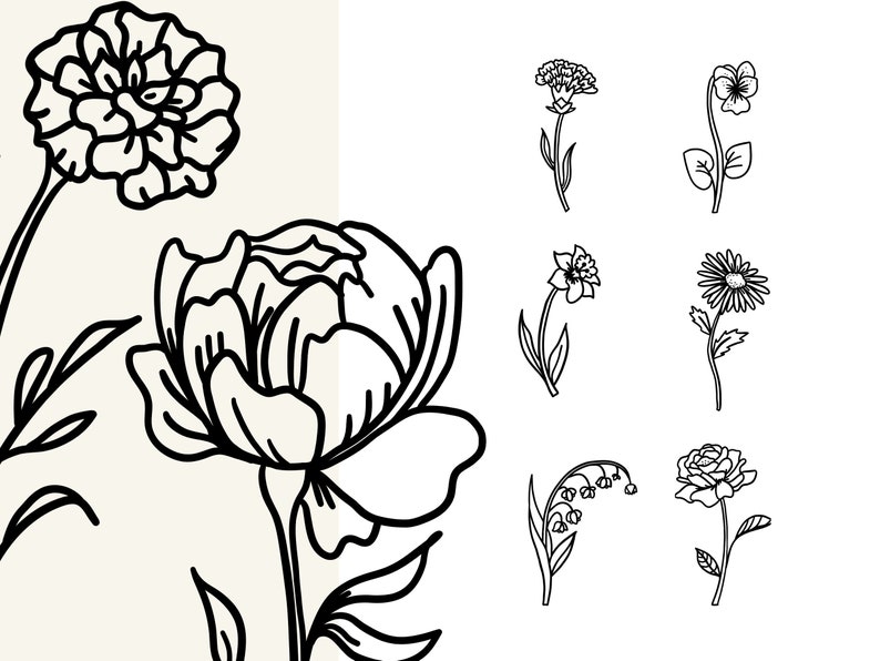 12 Birth Month Flower SVG PNG, Birthday Flowers, Birthflower Clip Art ...
