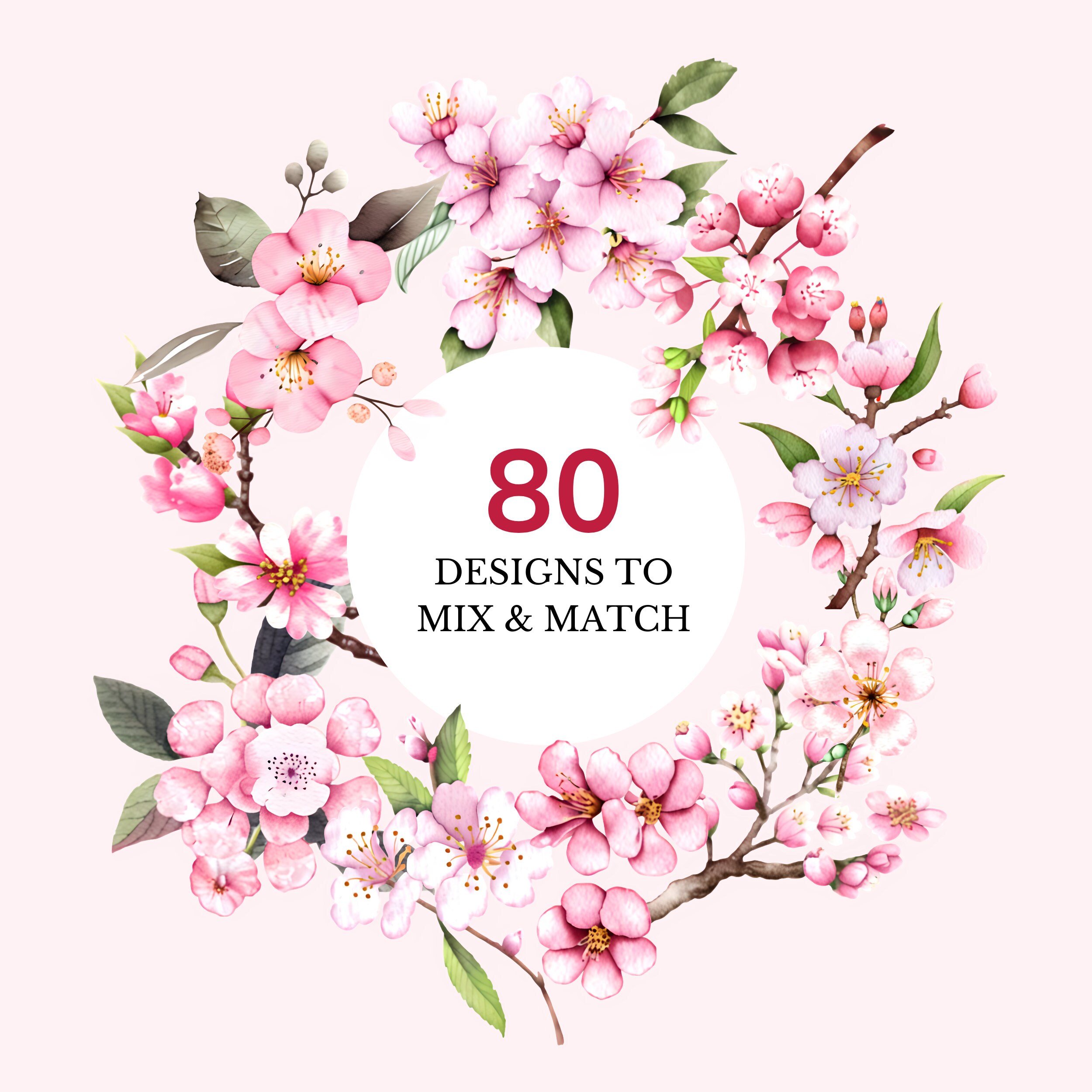80 PNG Watercolor Cherry Blossom Bundle, Blossom PNG, Cherry Blossom ...
