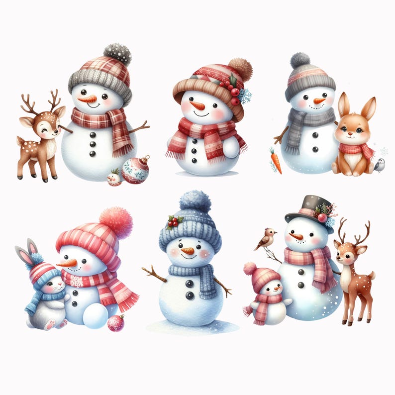 25 Cute Snowman PNG Clipart, Santa Snowmen Christmas Bundle, Instant ...