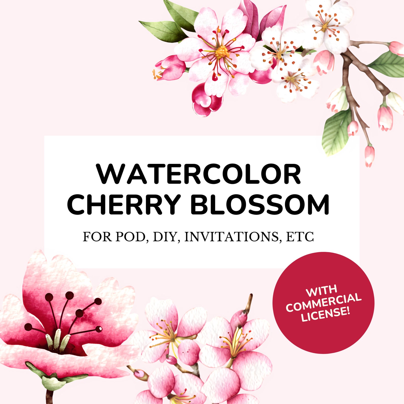 80 PNG Watercolor Cherry Blossom Bundle, Blossom PNG, Cherry Blossom ...