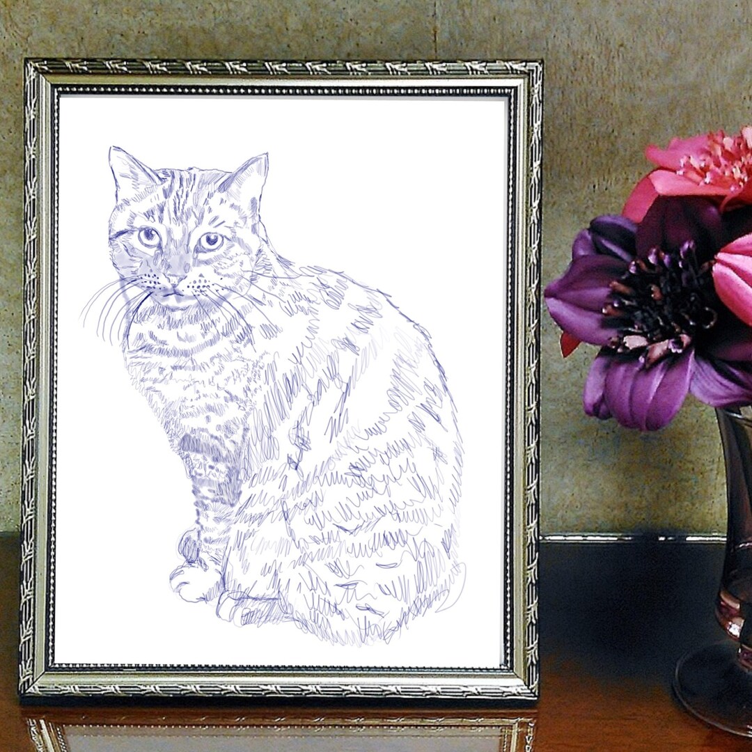 Digital Download Printable “blue Cat” Original Art Print - Etsy