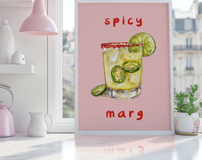 Spicy Margarita Cocktail Print, Kitchen Bar Drink Poster, Home Bar ...