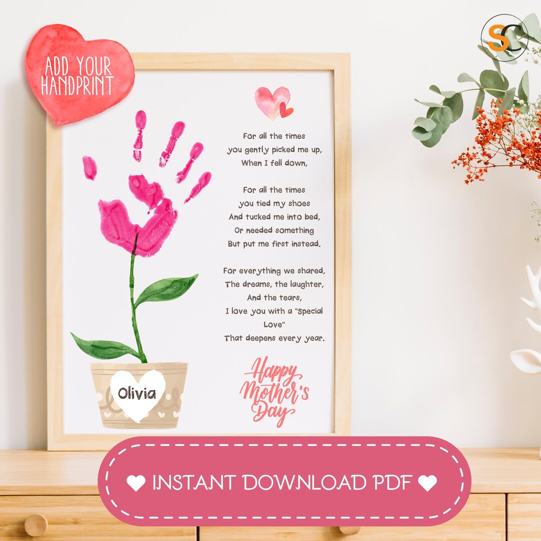 Kids Handprint Keepsake for Mom, Craft for Pre-k Kindergarten Children ...