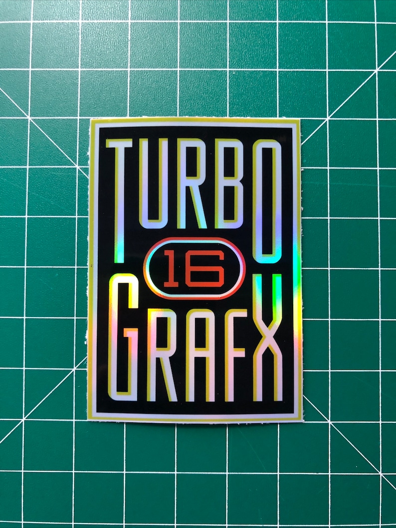 Turbo Grafx 16 Logo Sticker 3x2” Glossy Decal Holographic Rainbow Vinyl ...