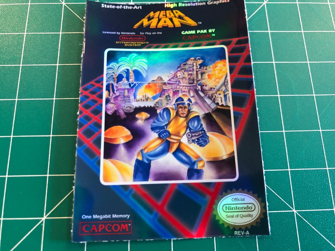Mega Man Box Art Sticker 3.5"x2.5" Glossy Decal Holographic Rainbow ...
