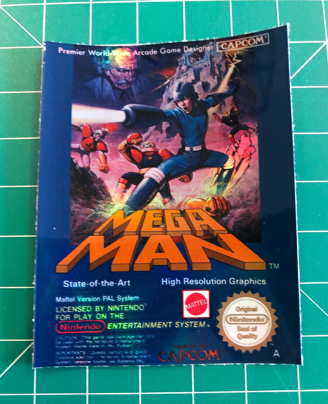 Mega Man PAL Box Art Sticker 3.5"x2.5" Glossy Decal Holographic Rainbow ...