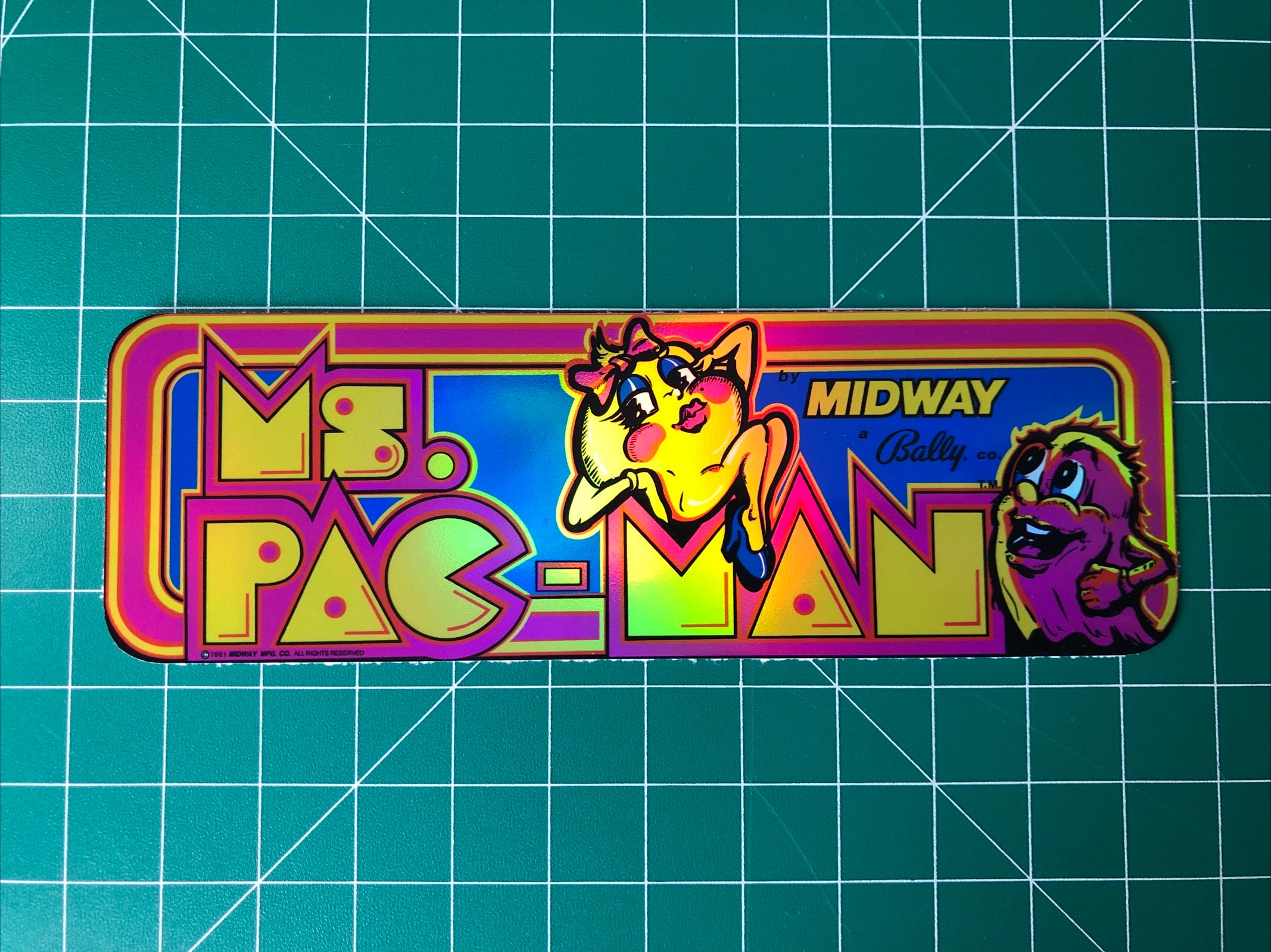Ms. Pac-man Arcade Marquee Sticker 1.85x5.65” Glossy Decal Holographic ...