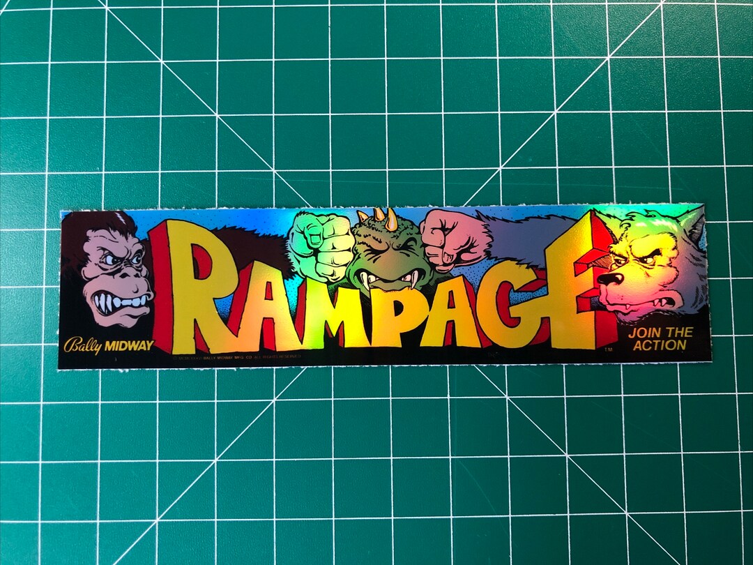 Rampage Arcade Marquee Sticker 1.5x5.75” Glossy Decal Holographic ...