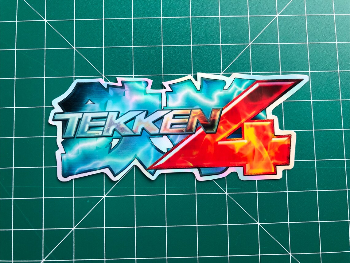 Tekken 4 Arcade Logo Sticker 2x4.5” Glossy Decal Holographic Rainbow ...