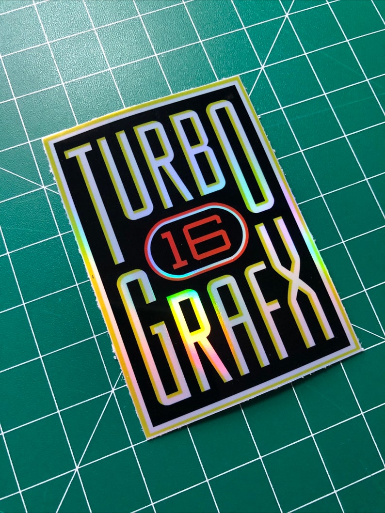 Turbo Grafx 16 Logo Sticker 3x2” Glossy Decal Holographic Rainbow Vinyl ...