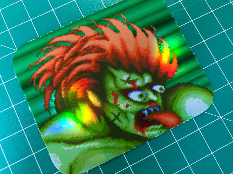 Street Fighter Blanka Damage Sticker 2.75x3.5” Glossy Decal Holographic ...
