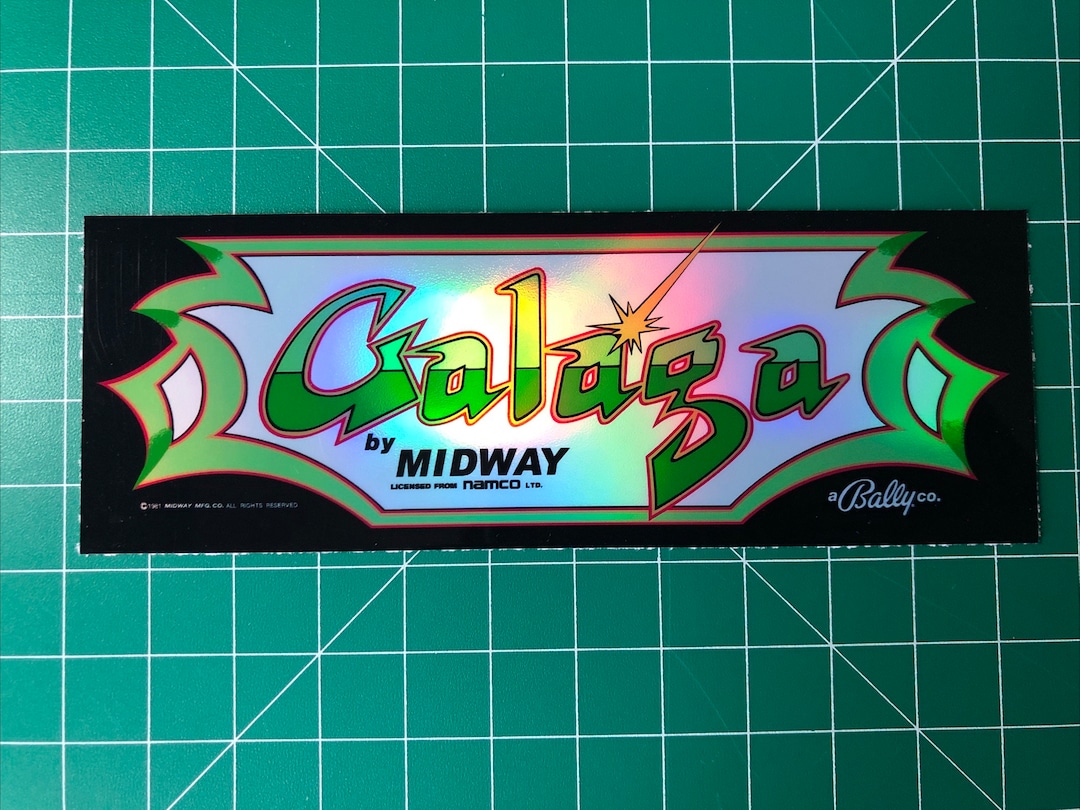 Galaga Midway Arcade Marquee 2x5.75” Sticker Glossy Decal Holographic ...