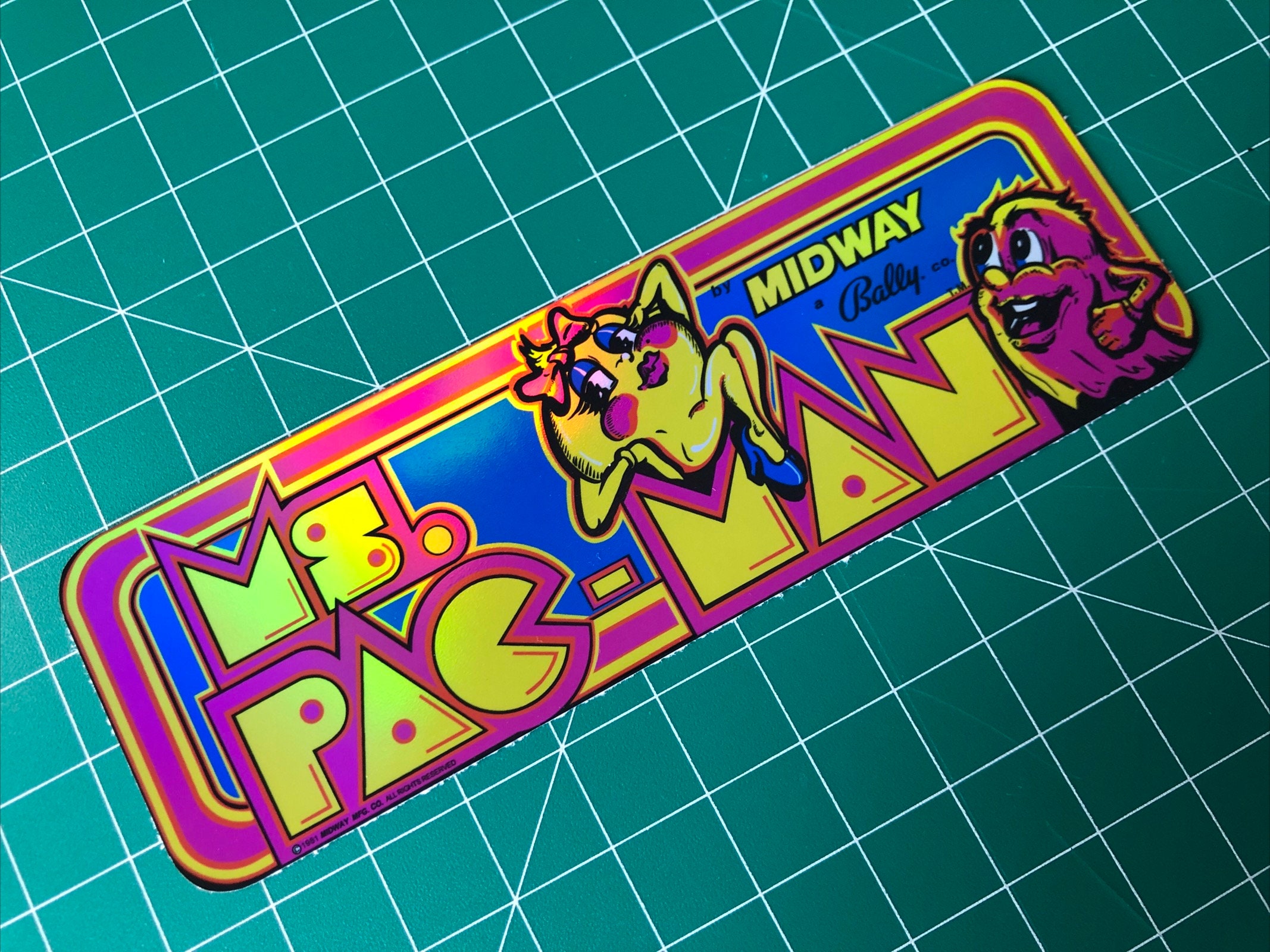 Ms. Pac-man Arcade Marquee Sticker 1.85x5.65” Glossy Decal Holographic ...