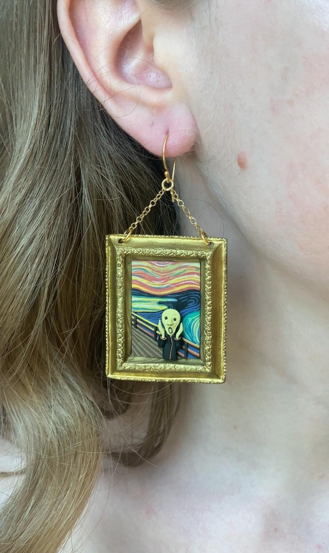 Edvard Munch the Scream Earrings | Handmade From Polymer Clay | Gold ...