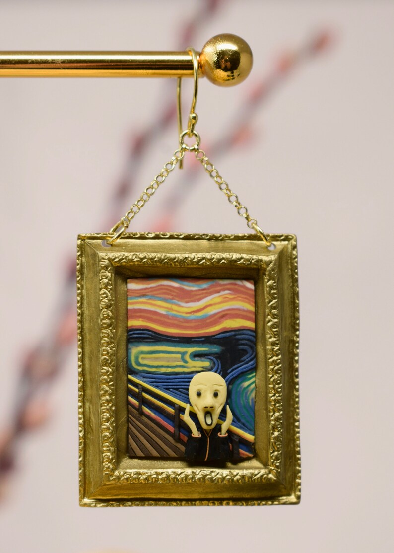 Edvard Munch the Scream Earrings Handmade From Polymer Clay Gold ...