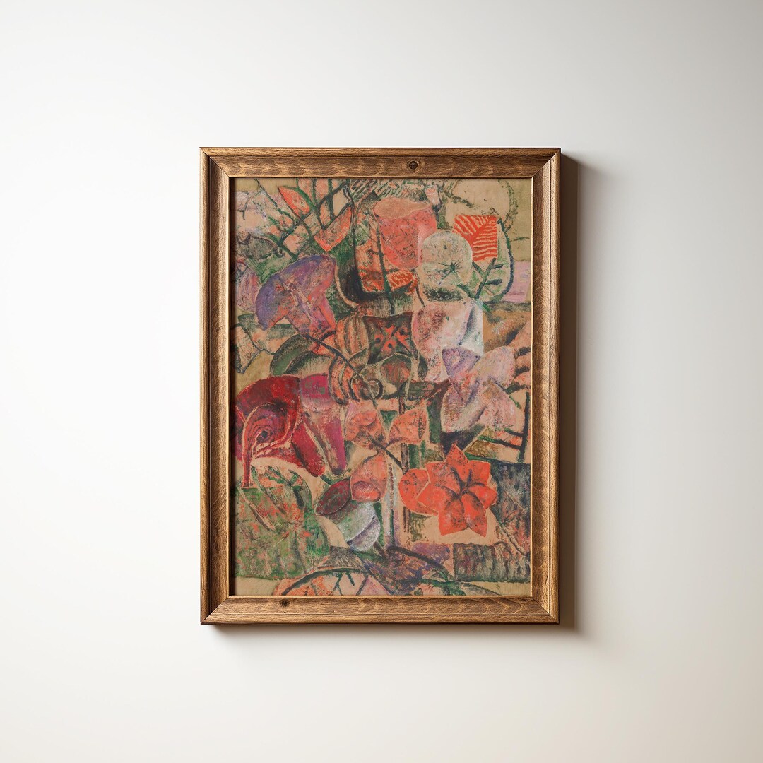 Vintage Abstract Botanical Wall Art | Colorful Floral Bouquet Print for ...
