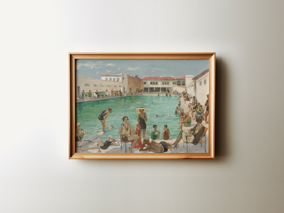 Preppy Poolside Wall Art | Aesthetic Home Decor Vintage Oil Painting ...
