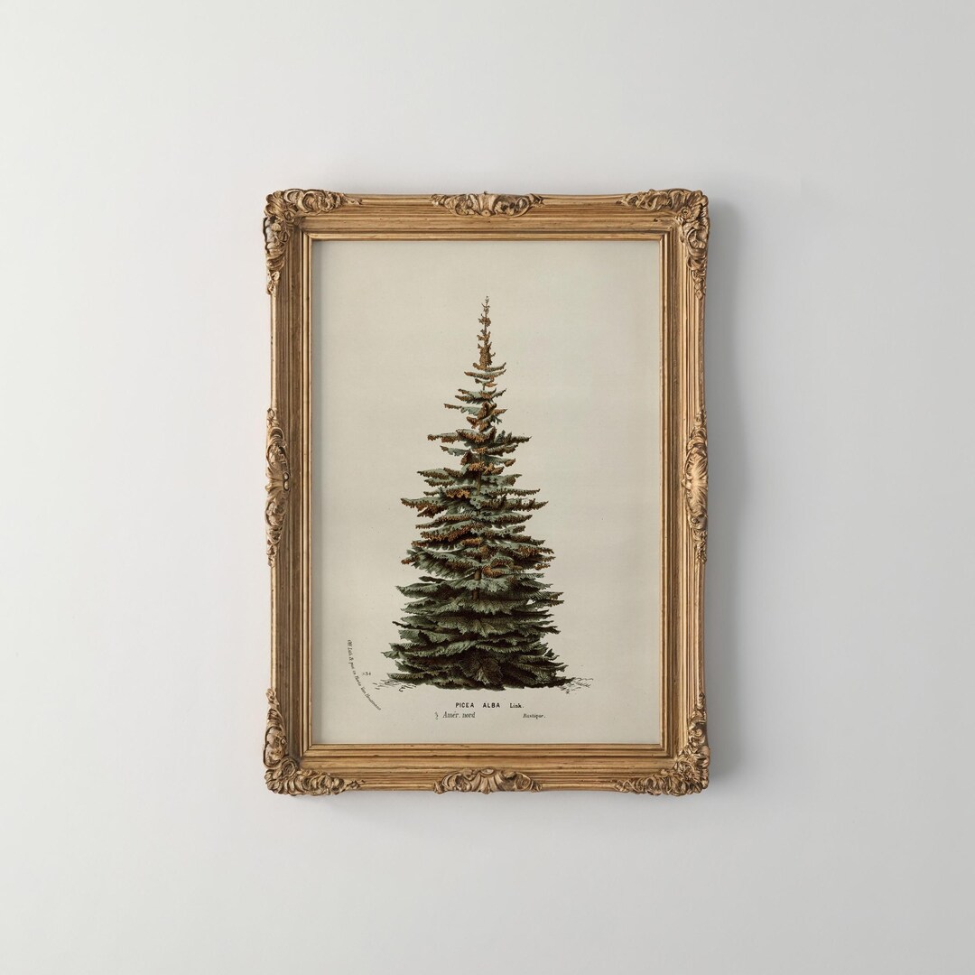 Neutral Vintage Christmas Tree Wall Art | Rustic Holiday Decor Print ...