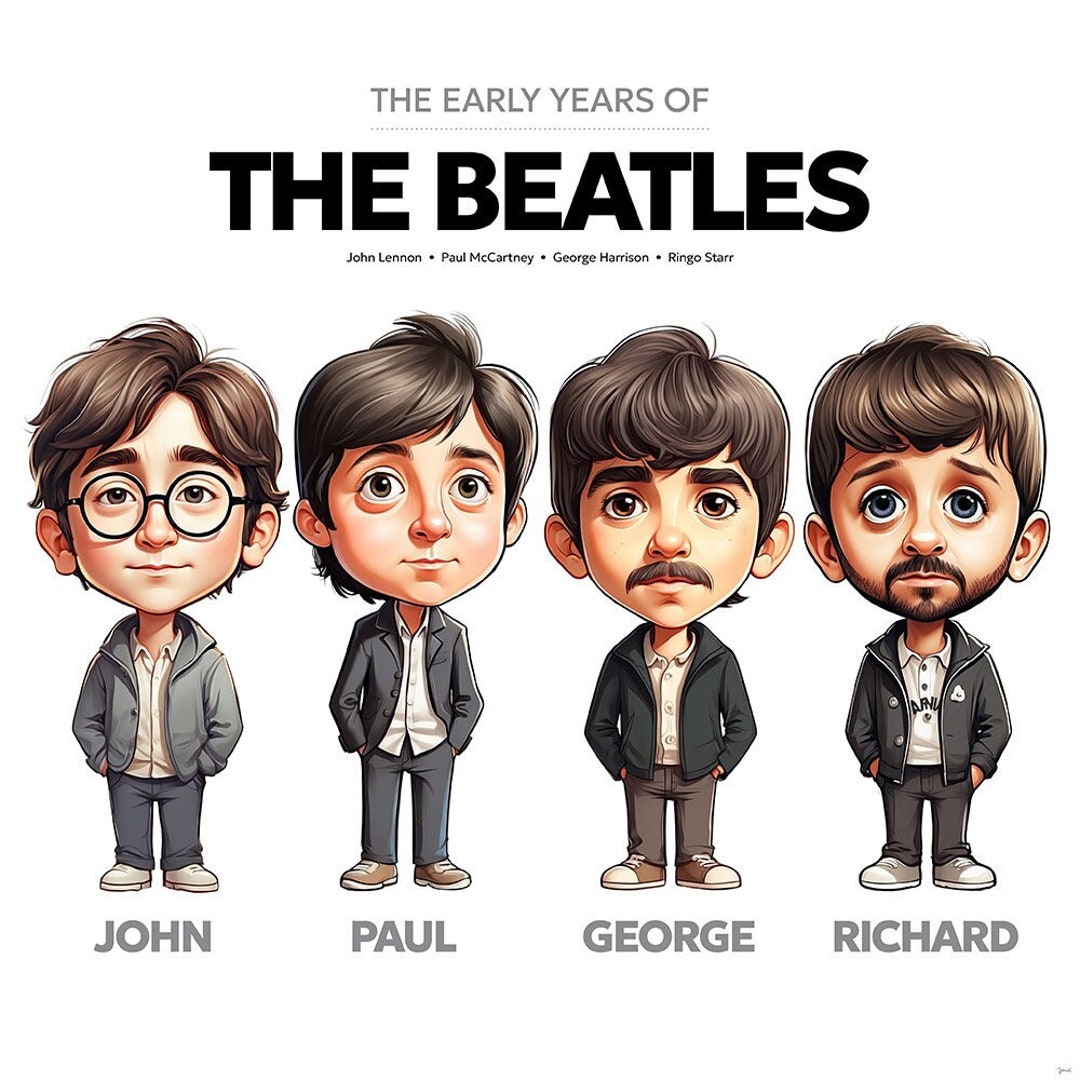 POSTER - the Beatles as Kids - Cartoon Characters - Drawing Print ...