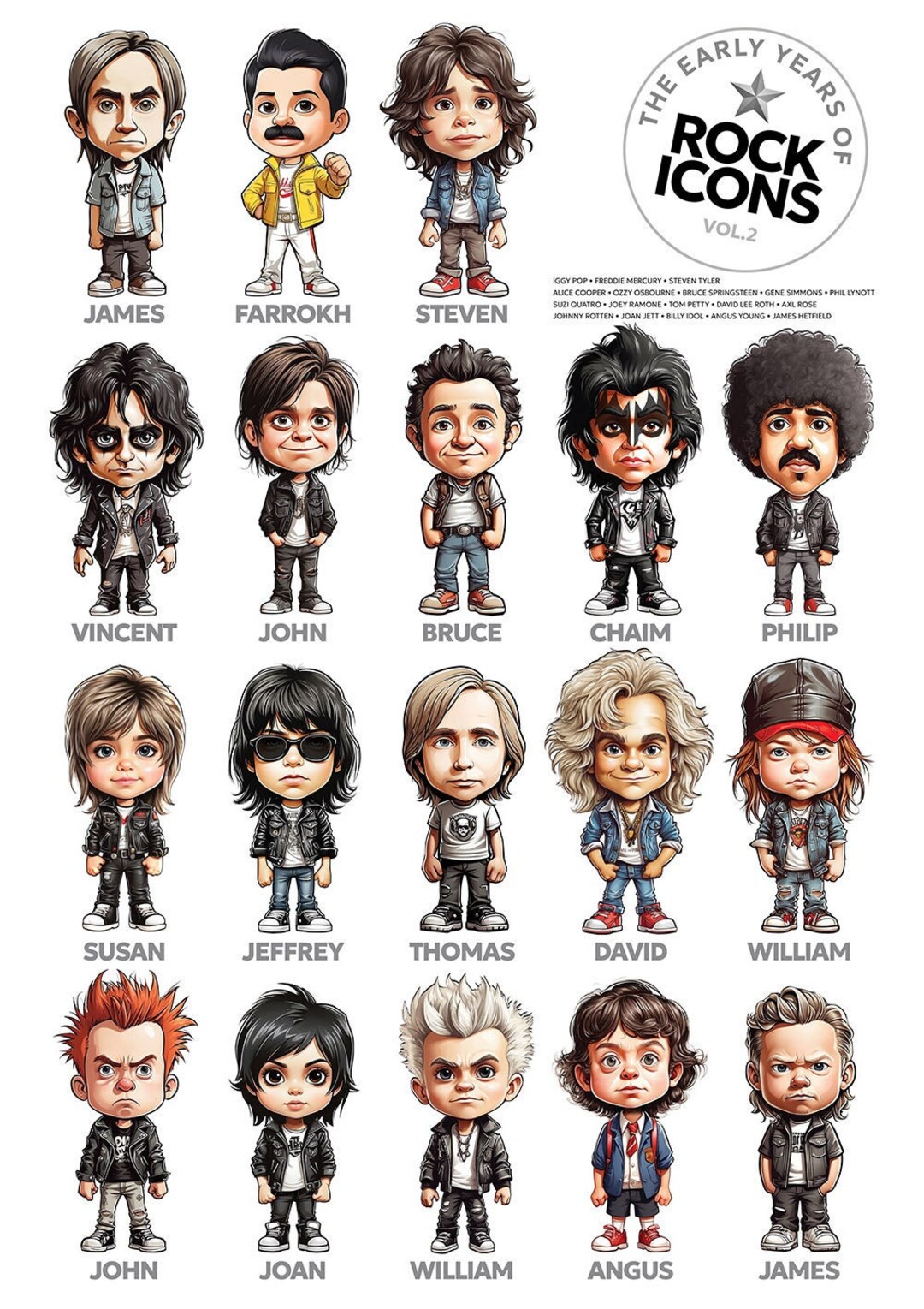 POSTER - Famous Rock-stars as Kids - Cartoon Characters - Painting ...