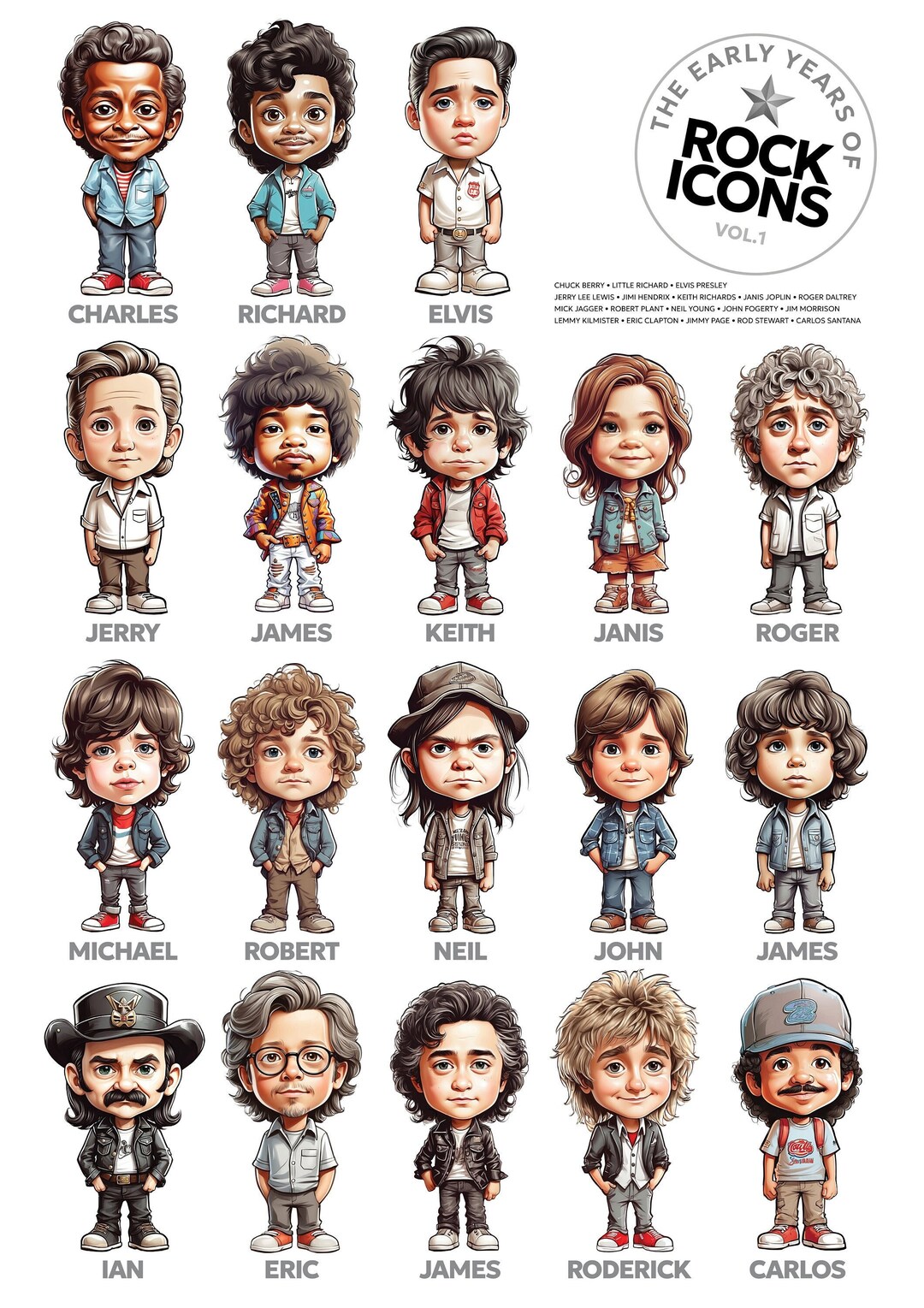 POSTER - Famous Rock-stars as Kids - Cartoon Characters - Painting ...